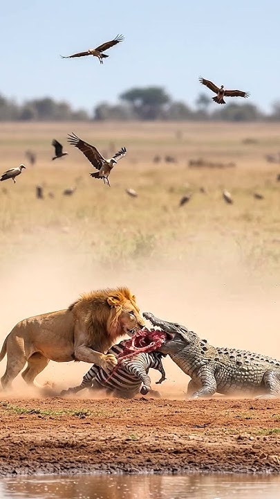 Lion and Crocodile Feast Together – Shocking Zebra Hunt! | AI-generated ...