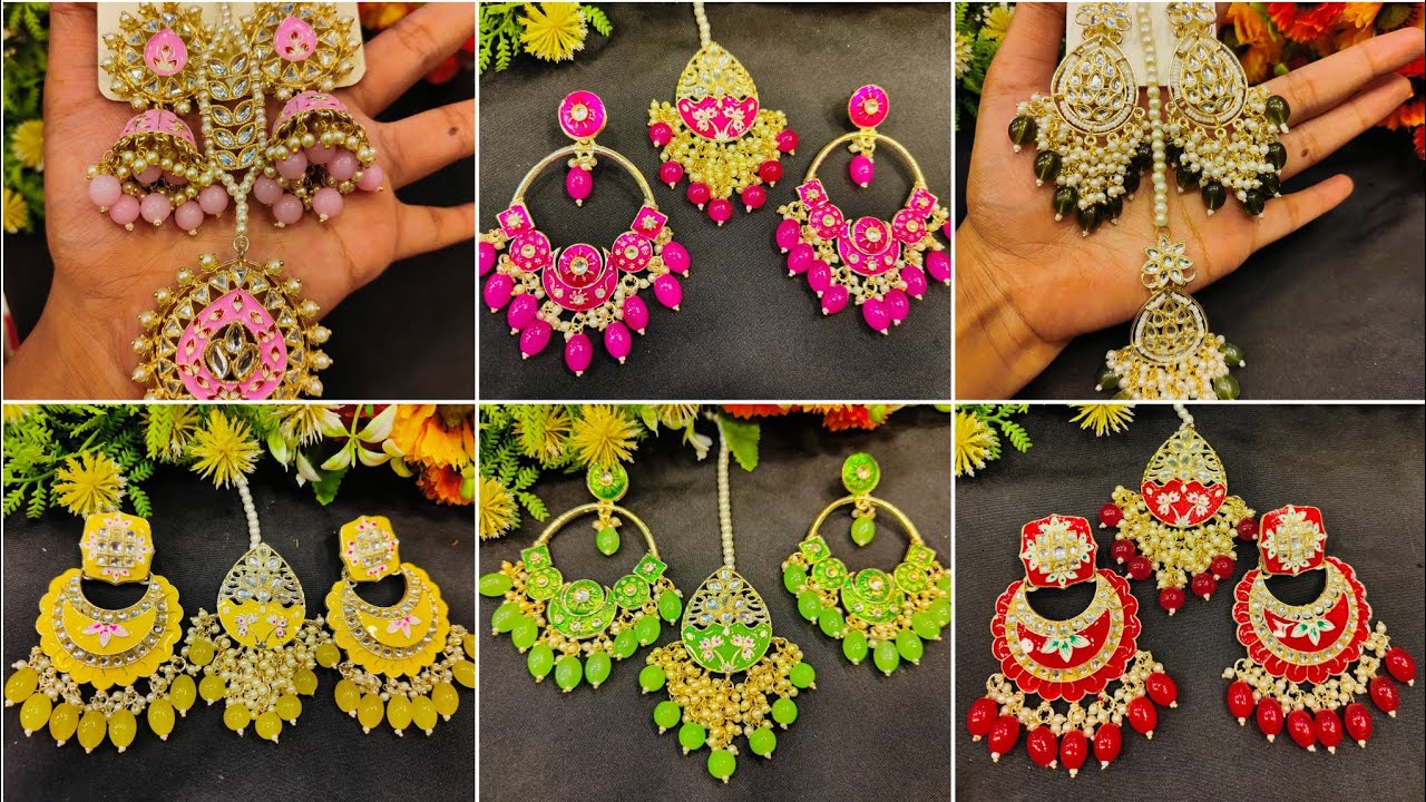 Meenakari tikli earrings set collection /দারুণ কানের দুলসহ টিকলি ...