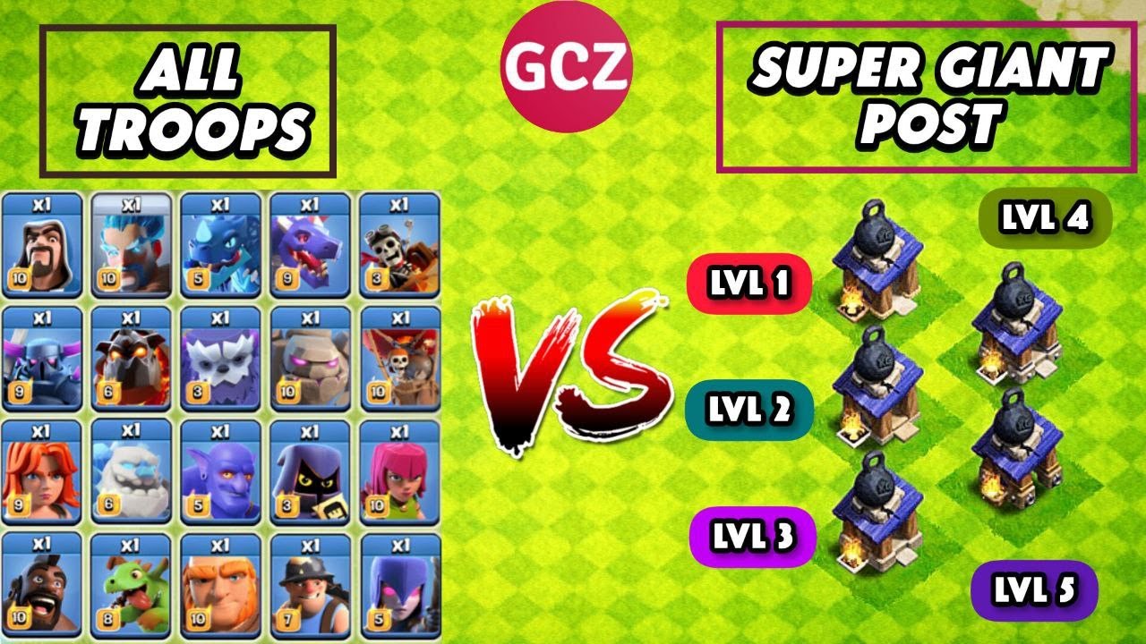 how many troops can destroy All of Giant Post Levels? |all troops Vs ...