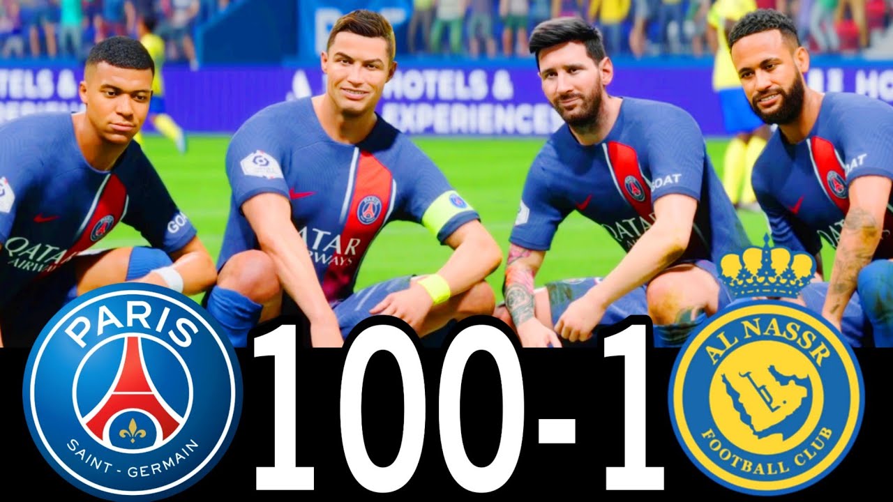 FC 24- MESSI RONALDO NEYMAR & MBAPPE | ALL STARS | PSG 100-1 AL NASSR #fc25 - YouTube