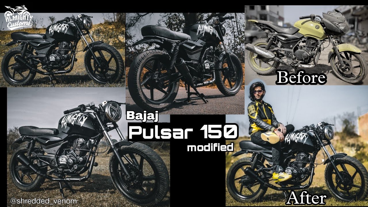 Bajaj Pulser 150 modified into cafe racer ||Almighty customs|| #bike # ...