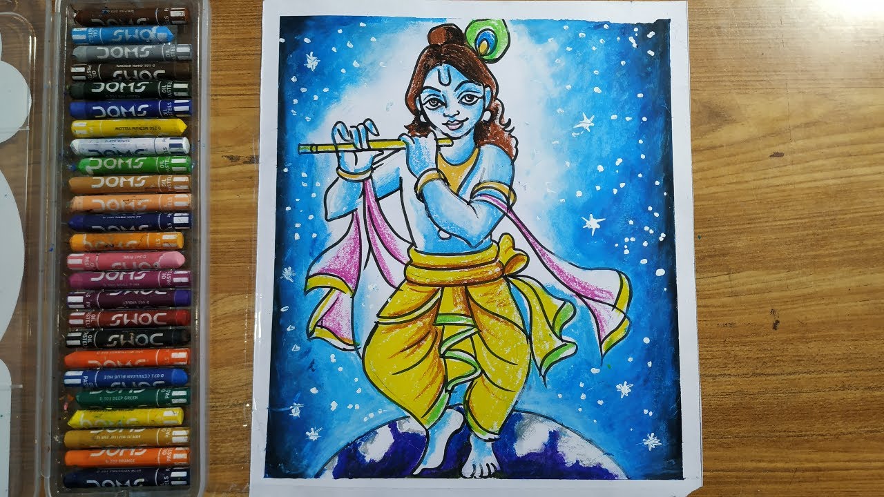 how to draw lord krishna with oil pastel color,how to draw bal gopal ...