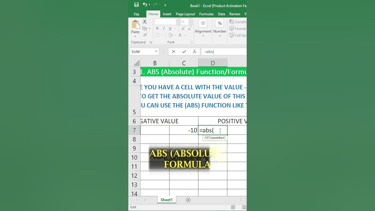 Excel ABS Function | How to Use Absolute Value in Formulas | #shorts ...