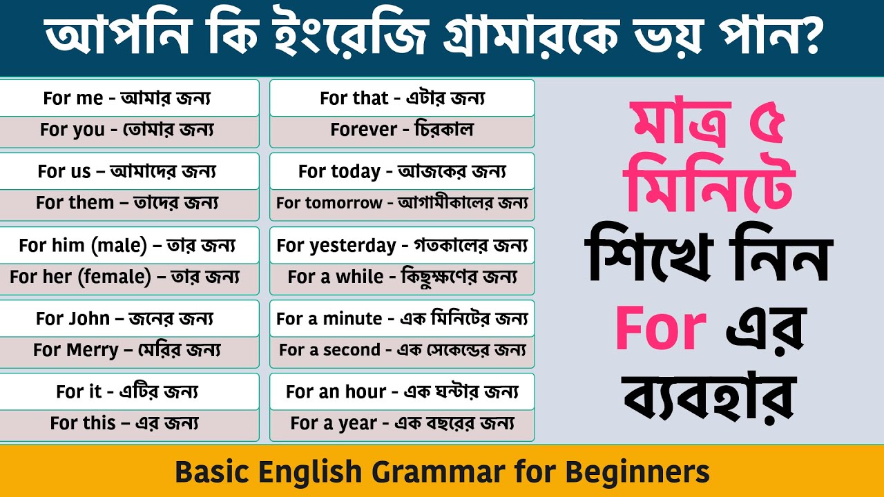 Spoken English এ For কে কিভাবে ব্যবহার করা হয়? Learn how to use “for ...