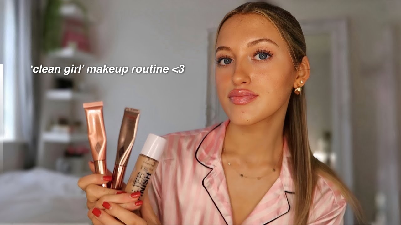 ‘clean girl’ glowy makeup routine - YouTube