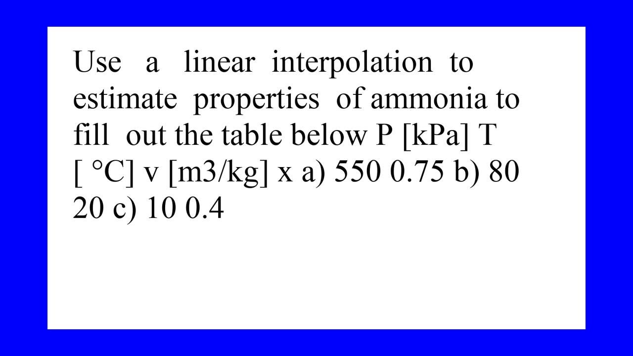 Use a linear interpolation to estimate properties of ammonia to fill ...