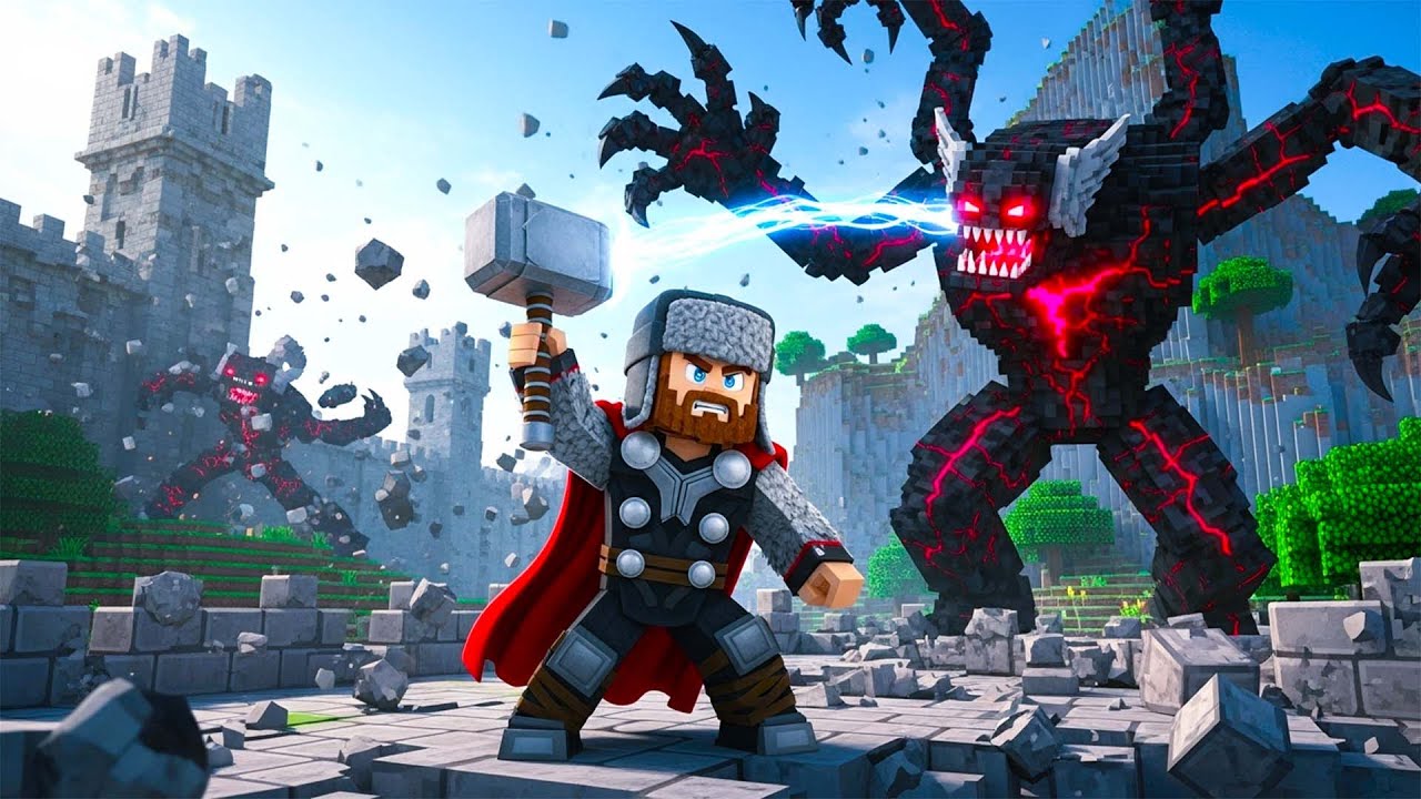 Blocky Thor vs. Shadow Monsters: An Epic Minecraft Battle for the Realm ...