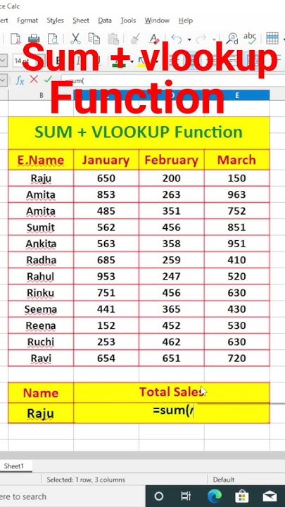 Sum Vlookup Function In Ms Excel Sum Vlookup Calc Libreoffice Youtube