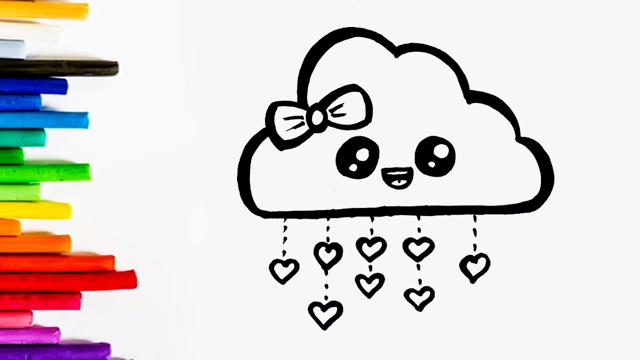 How to Draw Simple Cloud Rain - Step by Step Tutorial For Kids/HOW TO ...