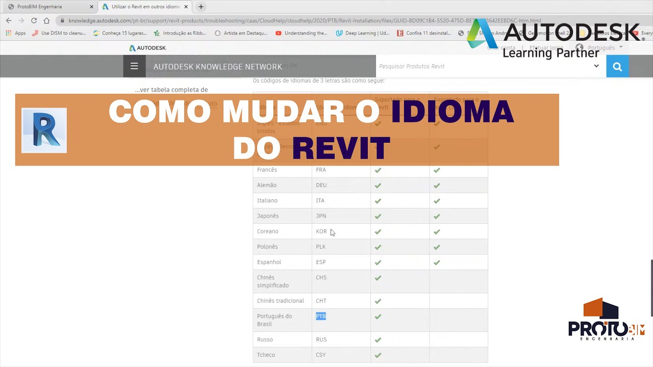 Como mudar o idioma do Revit - YouTube