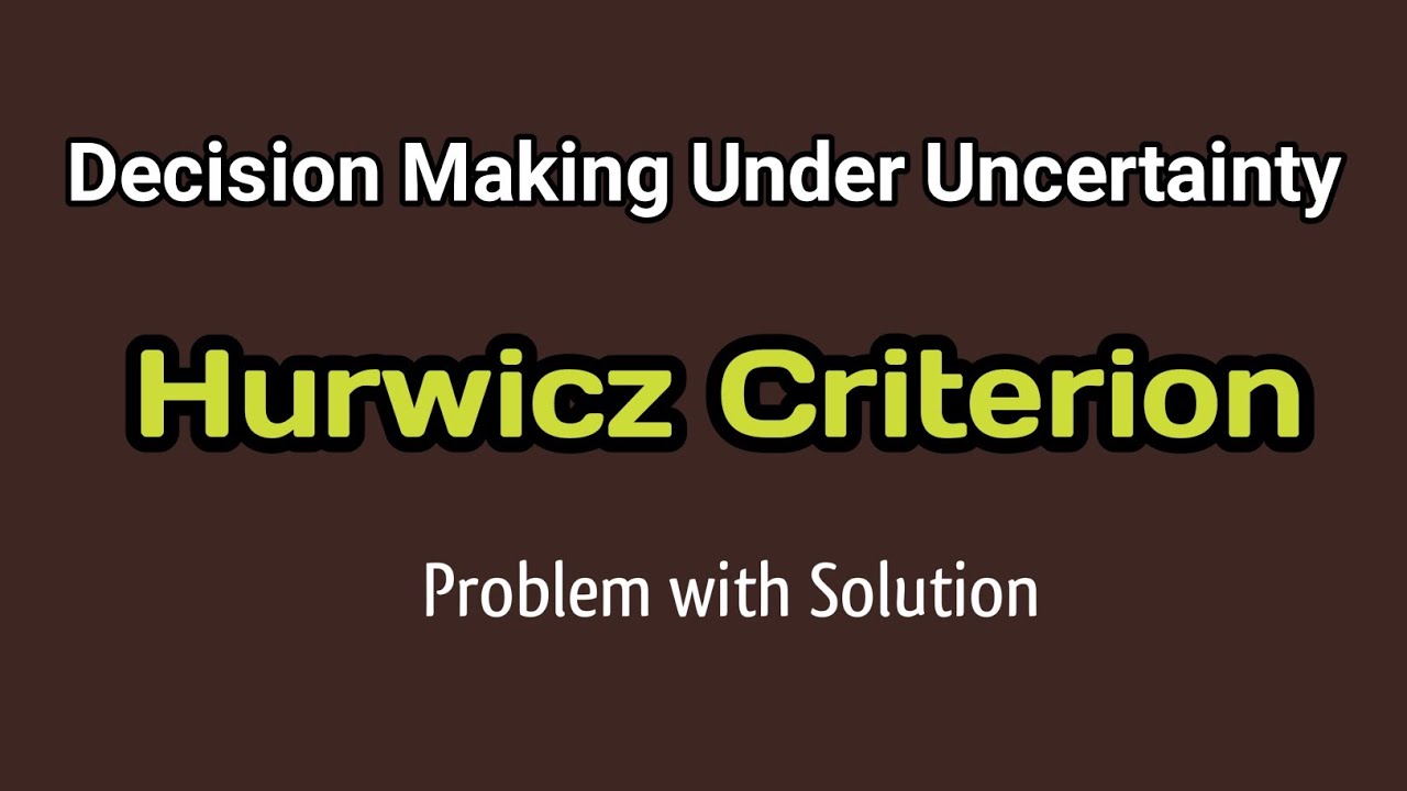 Hurwicz Criterion | Criterion of Realism | - YouTube