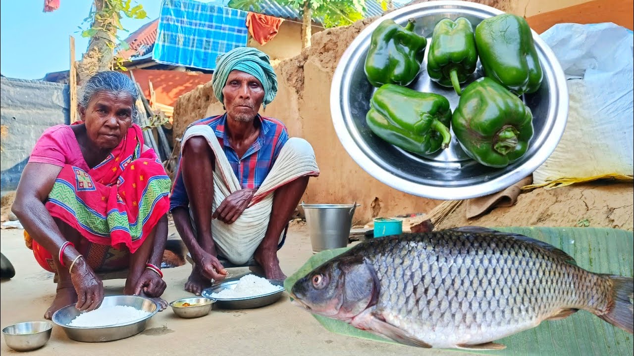tribe grandma cooking FISH CURRY with CAPCICUM | rural grandma how to ...