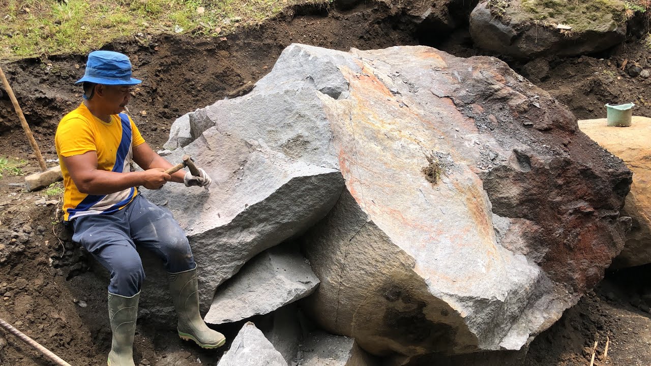 traditional way cutting a big stone | part 2 - YouTube