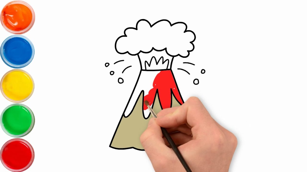 How to draw and color VOLCANO for kids EASY and STEP BY STEP? 😍🌹 - YouTube