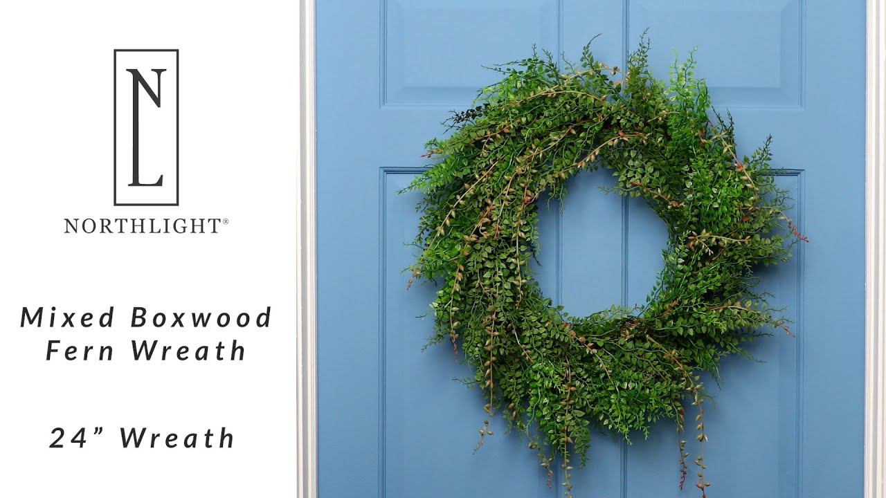 Mixed Boxwood Fern Artificial Wreath - 24" | Northlight SM93677 ...