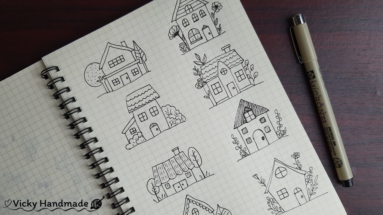 How to draw cute house doodles / Hand Draw Cute House/Hand Draw House ...