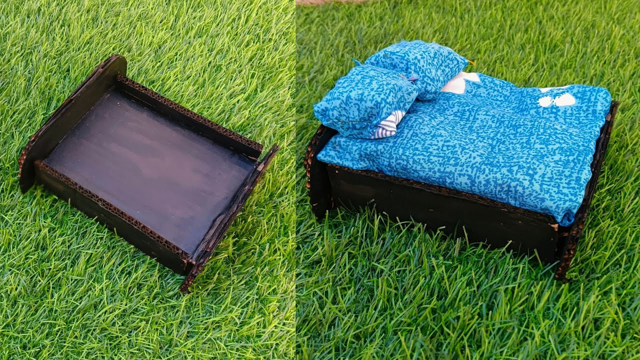 DIY Miniatute Bed from waste Cardboard //How to make Miniature Bed for ...