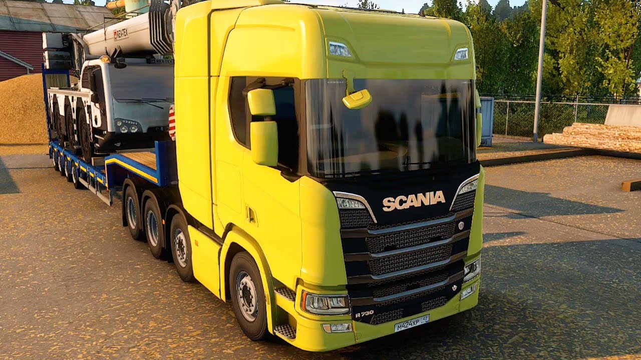 POV : Scania truck driving Transporting Mobile Crane Rex-Tex from Pskov ...