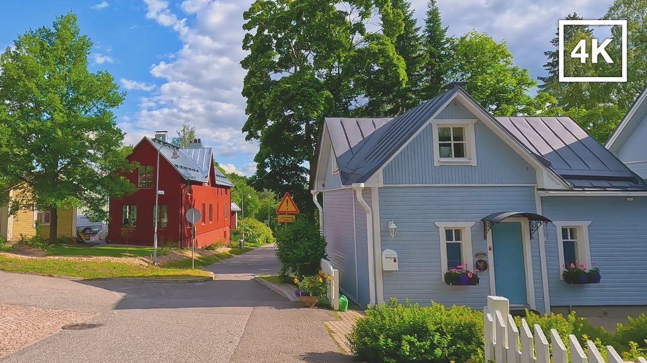 Walking in wooden house neighborhood, Finland, Lahti - 4K - YouTube