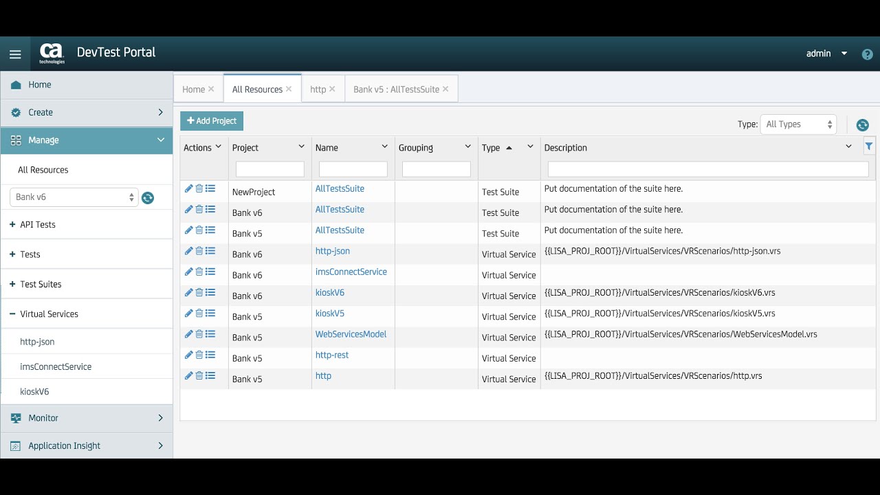 CA Service Virtualization 8.0.2 - All Resources Tab Demo - YouTube