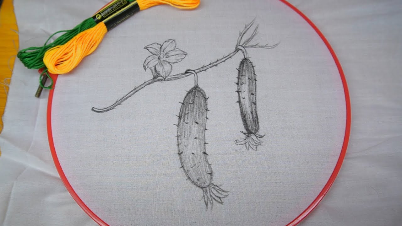 Very easy cucumber embroidery for beginners - YouTube