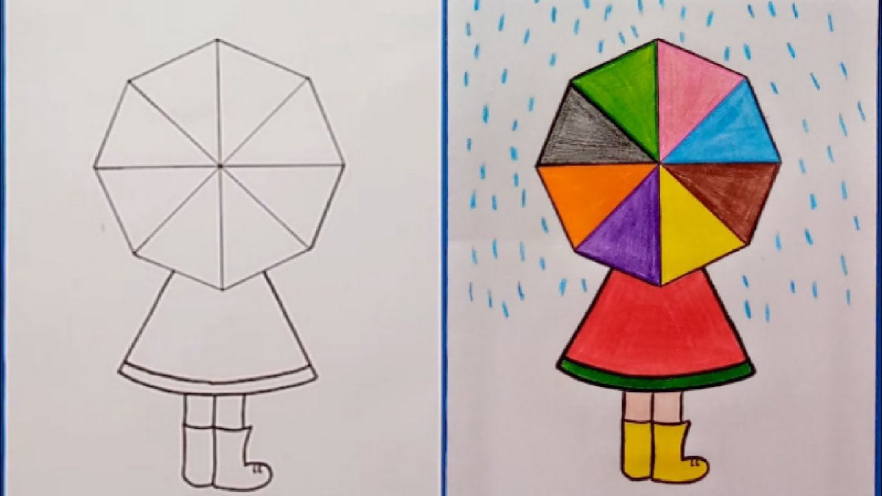 happy Rainy weather|rainy day|easy drawing|girl drawing in rain ...