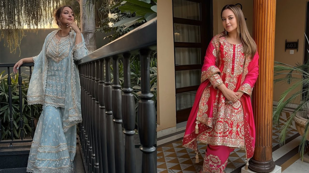 Sonakshi sinha sara suit use for weeding use in stunning - YouTube