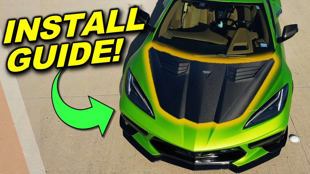 How to Install A Carbon Fiber Hood on C8 Corvette! - YouTube