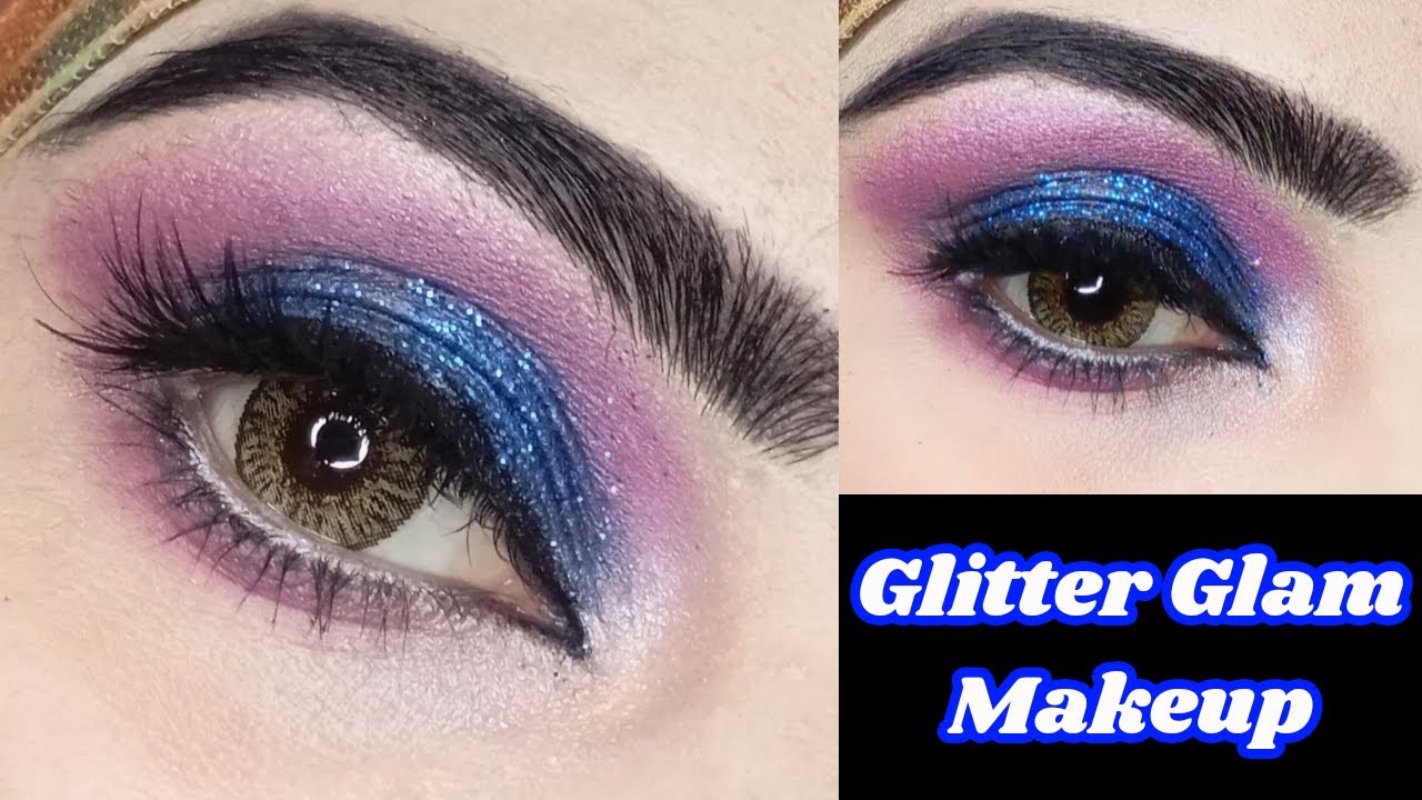 Glitter Glam Makeup Tutorial | Glam Makeup At home | Easy Blue Glitter Eye makeup - YouTube