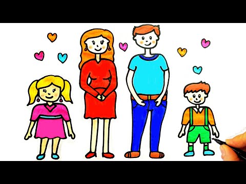Aile Çizimi 👨‍👩‍👧‍👧 Anne Baba ve Çocuk Çizimi - Aile Resmi Nasıl Çizilir? - Family Drawing Easy