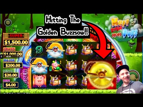Huge Win From Super Bonus On Huff N' Even More Puff Online Slot Machine!! Golden Buzzsaw + Mansions!