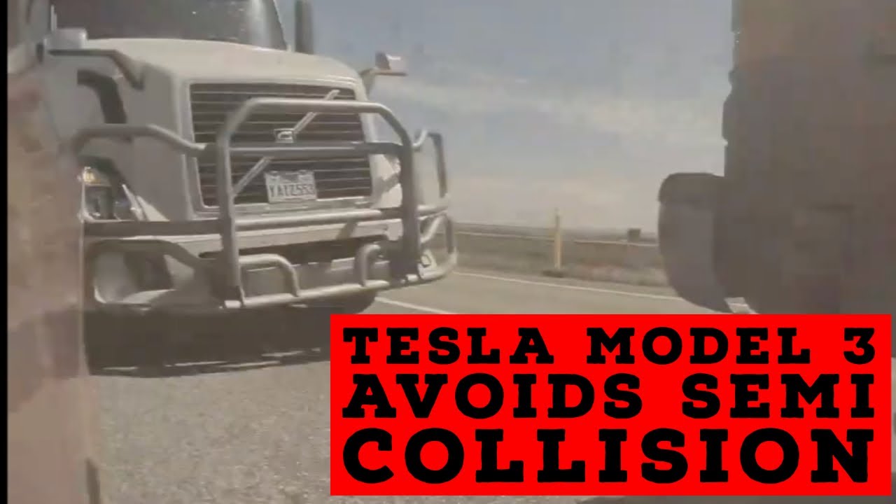 Tesla Model 3 Avoids Being Rear-Ended by Semi - YouTube