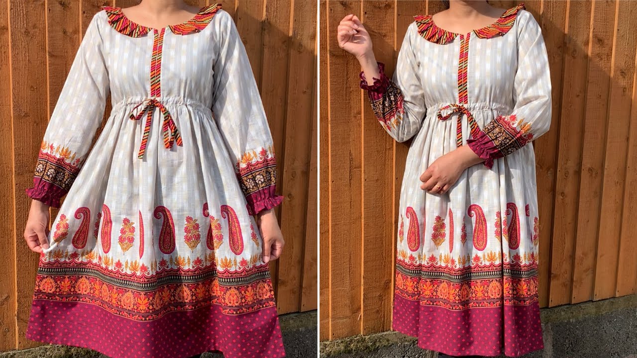 DIY Designer long frock cutting and stitching - YouTube