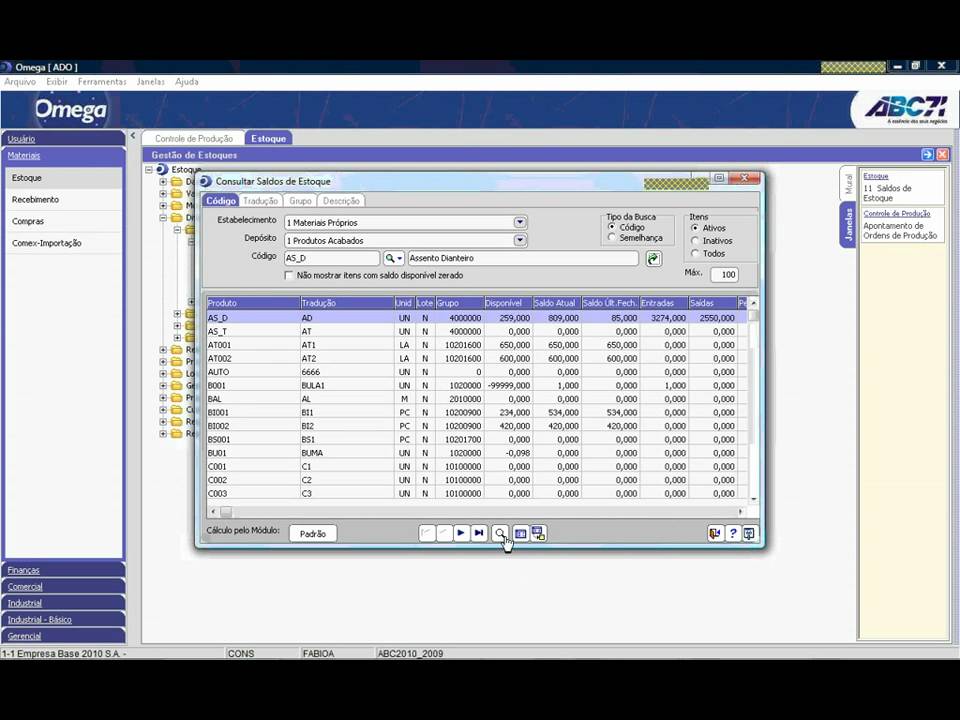 ERP Omega - ABC71 - Controle de Produção - YouTube