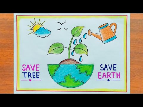 World Environment Day Poster Drawing / How to Draw Save Tree Save Earth ...