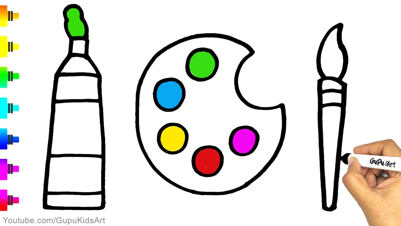 Art Palette, Paint Brush Drawing | How to Draw Painting Tools - YouTube