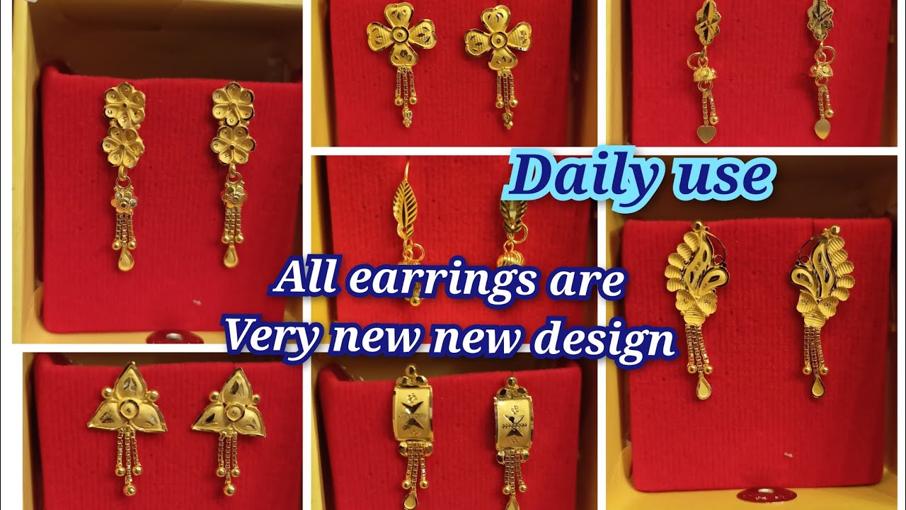 Daily use light weight gold earrings tops | 22k stud earring | jhumka ...