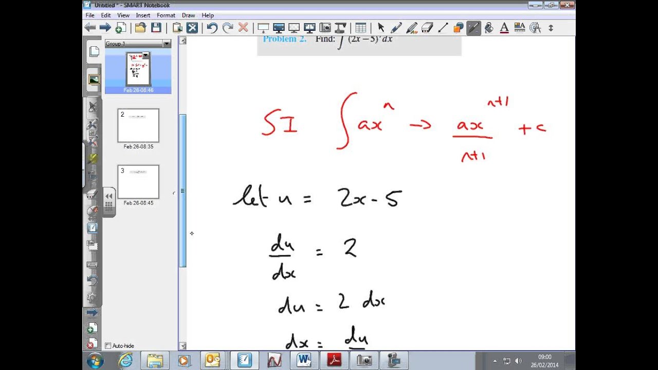 Integration by Algebraic Substitution Example 1 - YouTube