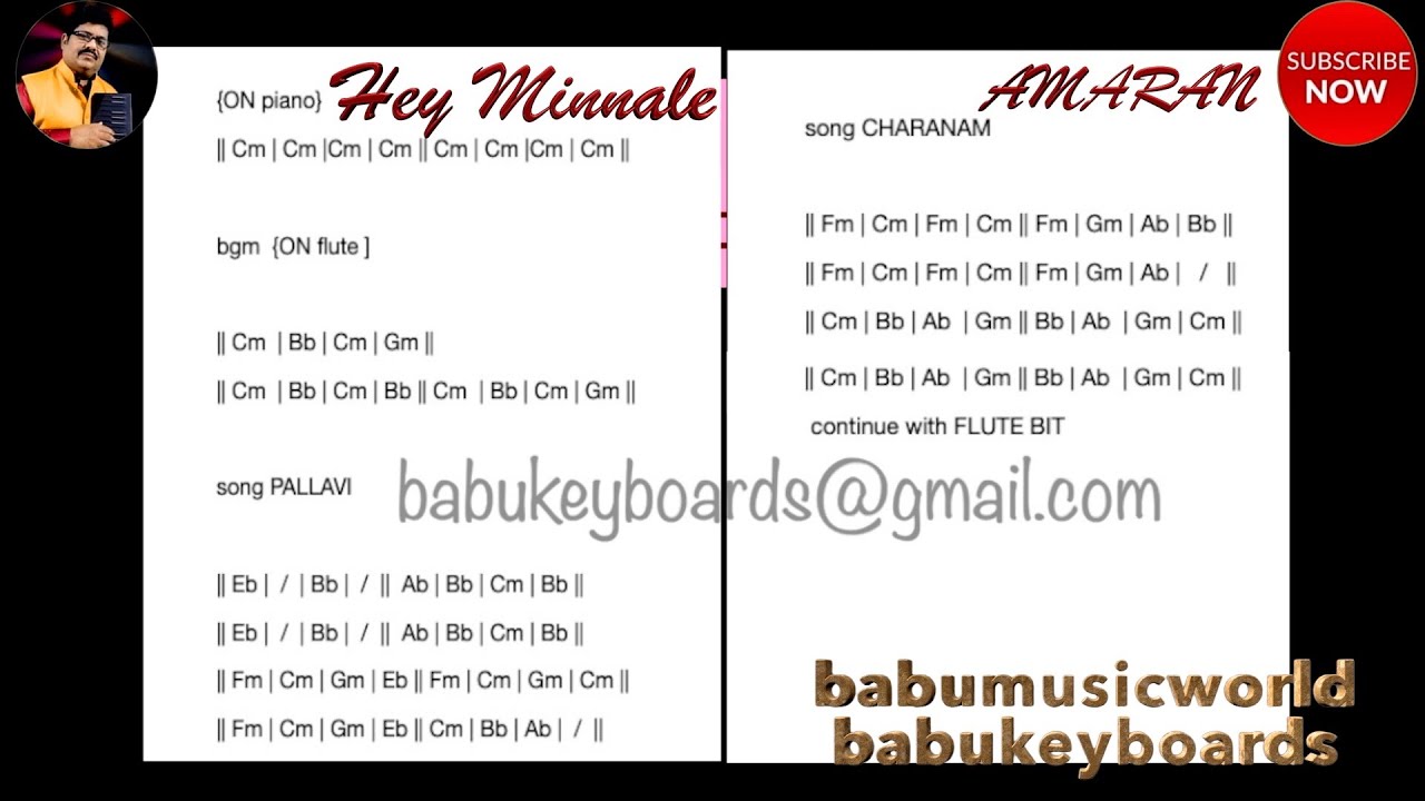 only chords Hey Minnale Amaran BABUMUSICWORLD BABUKEYBOARDS SCORE MUSIC ...