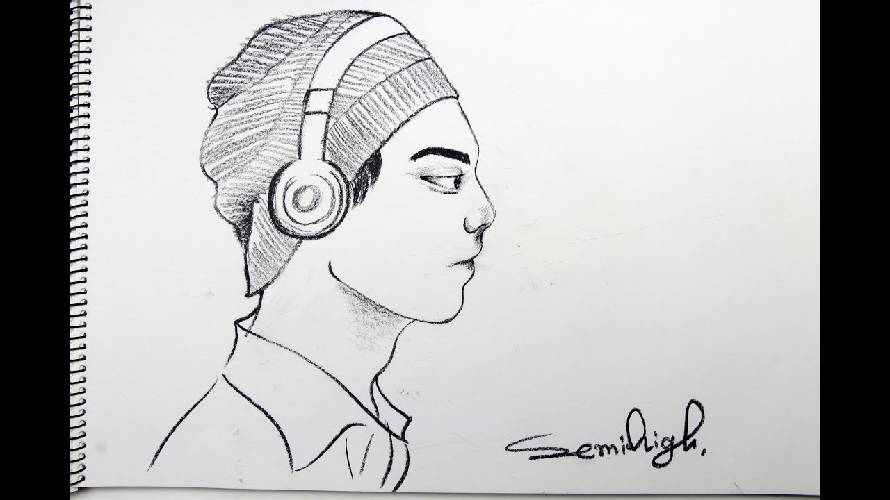 Draw Music Lover Boy step by step For beginners - YouTube