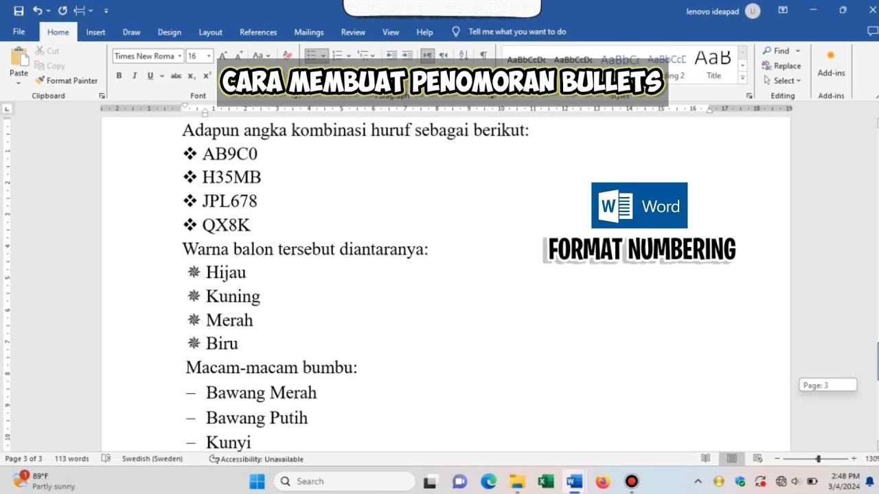 CARA MEMBUAT PENOMORAN SIMBOL POINT DI MS WORD (BULLETS) || Format ...