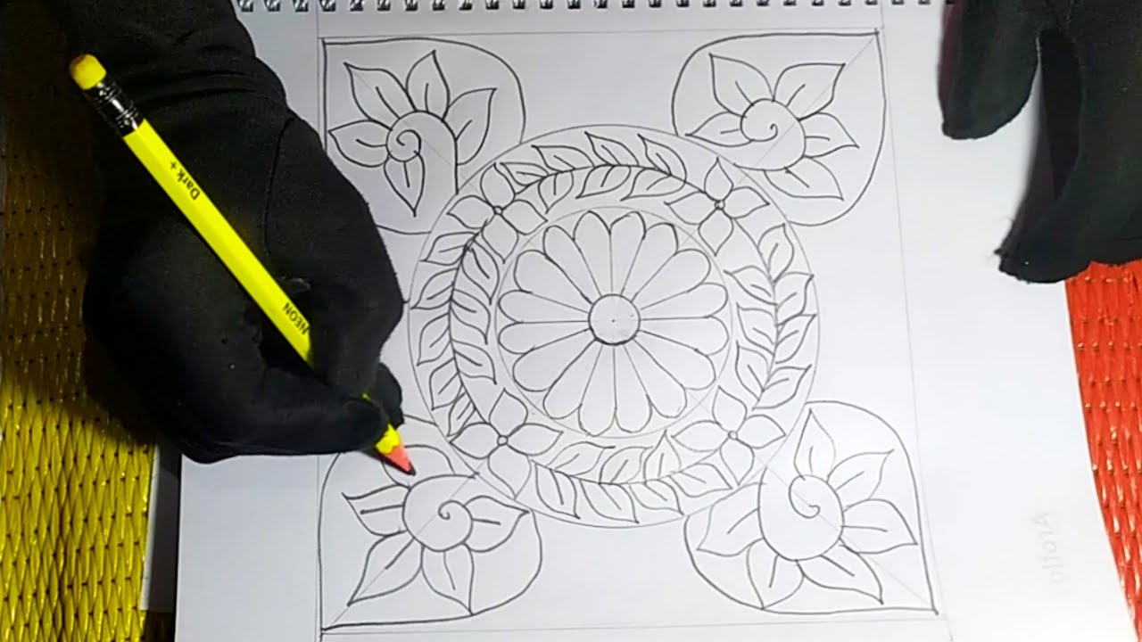Beautiful design drawing || নকশী কাথার ডিজাইন 2020 || Drawing - YouTube