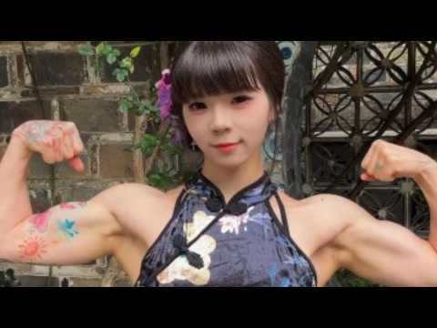 Asian girl beautiful and strong biceps