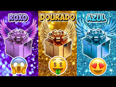 🎮🎁😱 ESCOLHA SEU PRESENTE ROXO, DOURADO ou AZUL desafio dos presentes coloridos🔊 #dinoquiztopia #quiz