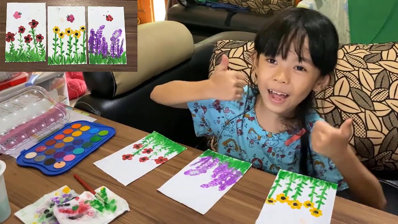 Cara menggambar bunga dengan jari | How to make Finger painting | Art ...