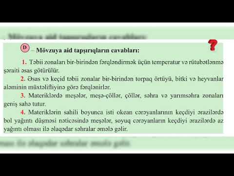 8-ci sinif Cografiya Tebii zonalar dersinin tapşırıqlarının cavabları