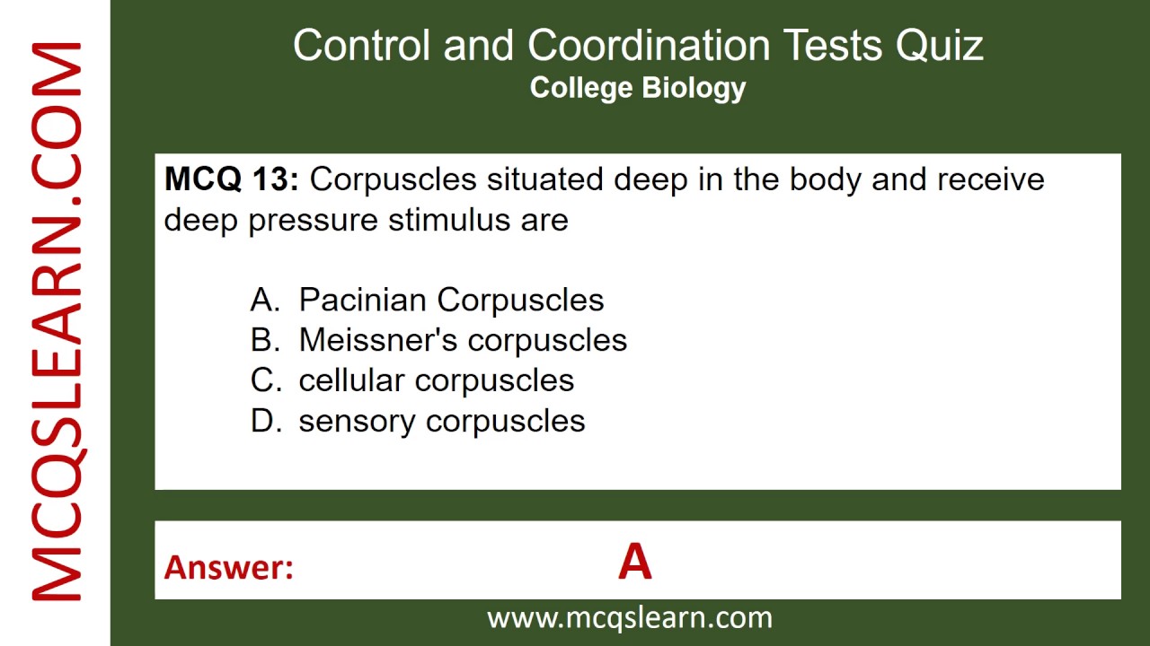 Control and Coordination Tests Questions and Answers PDF - College ...