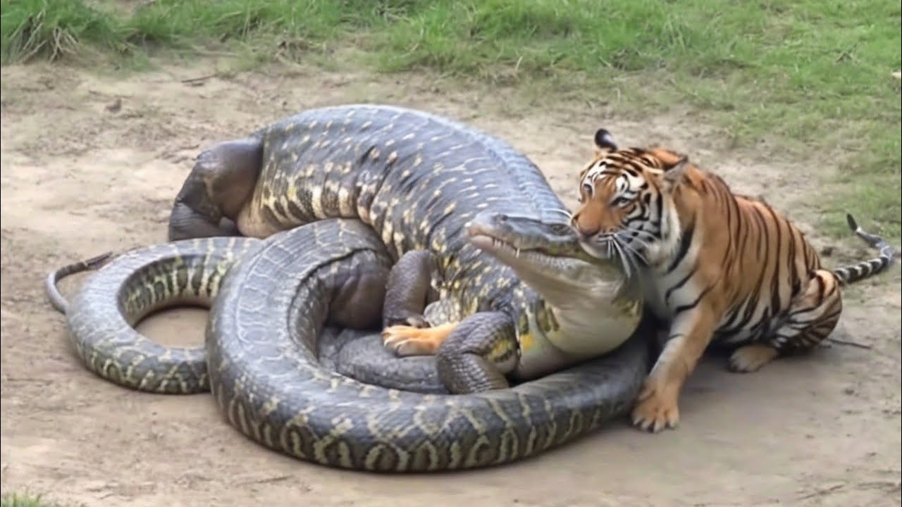 Incredible Encounter Between a Giant Snake and a Tiger - YouTube