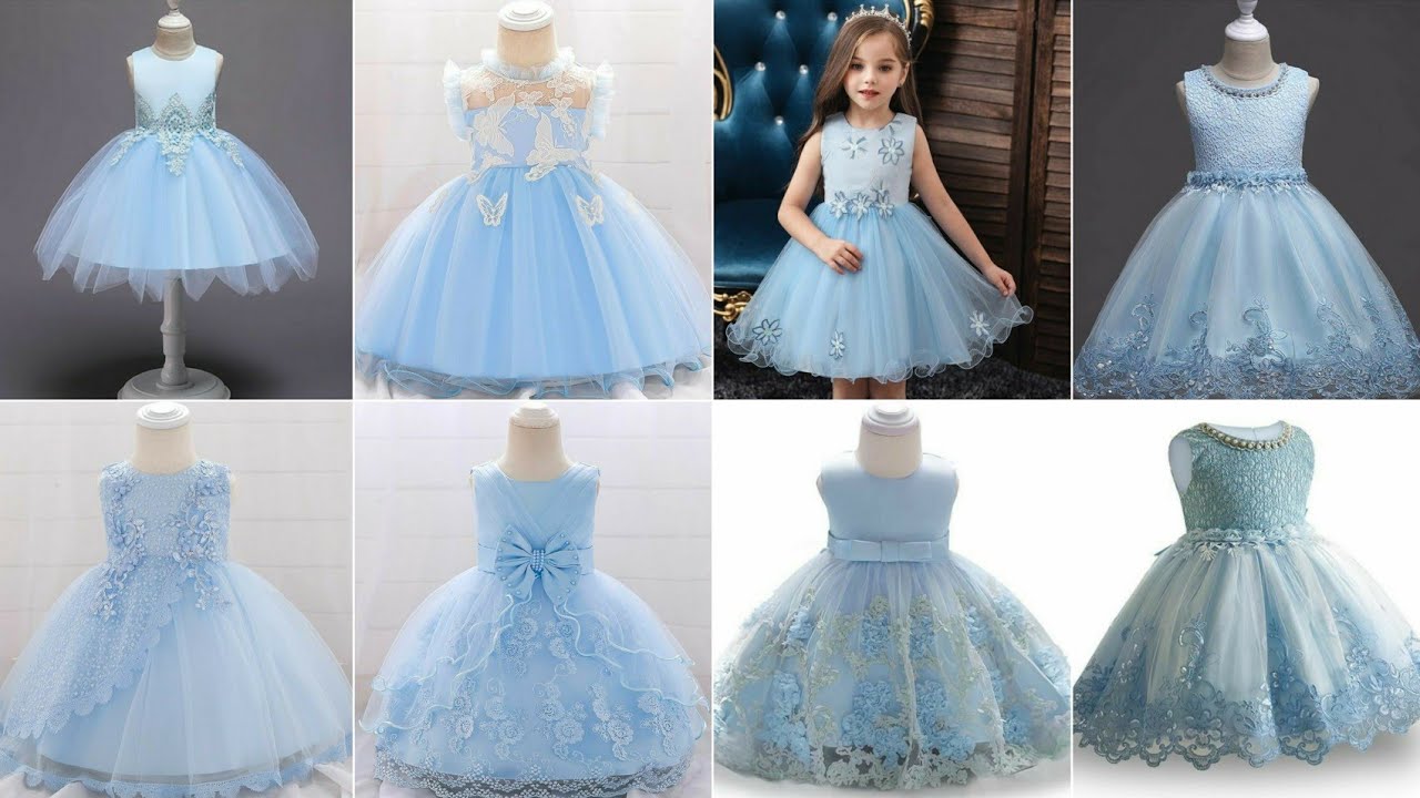 sky blue princess kids frock | Light blue princess birthday baby dress ...