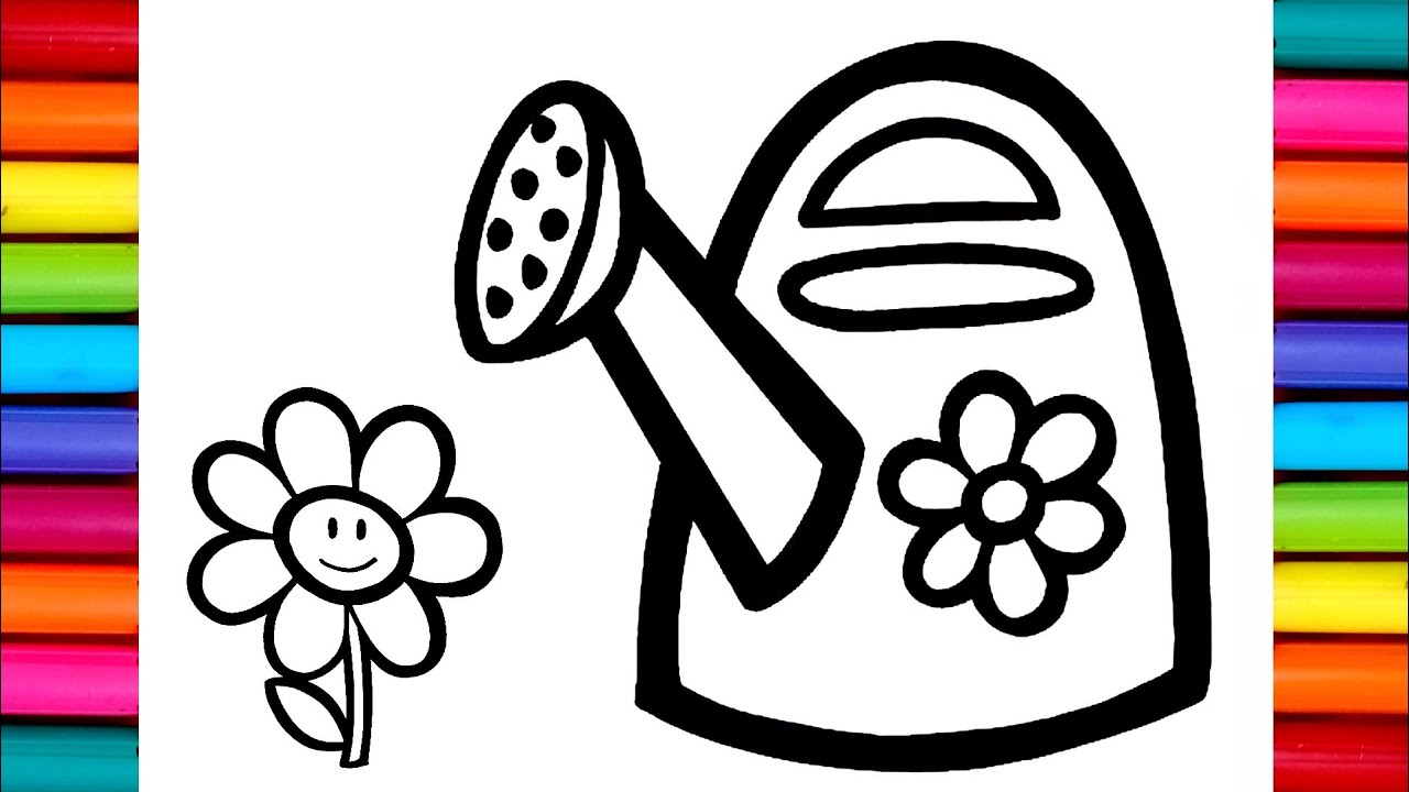 Watering Can Drawing, Colouring, Painting for kids and Toddlers | Draw ...